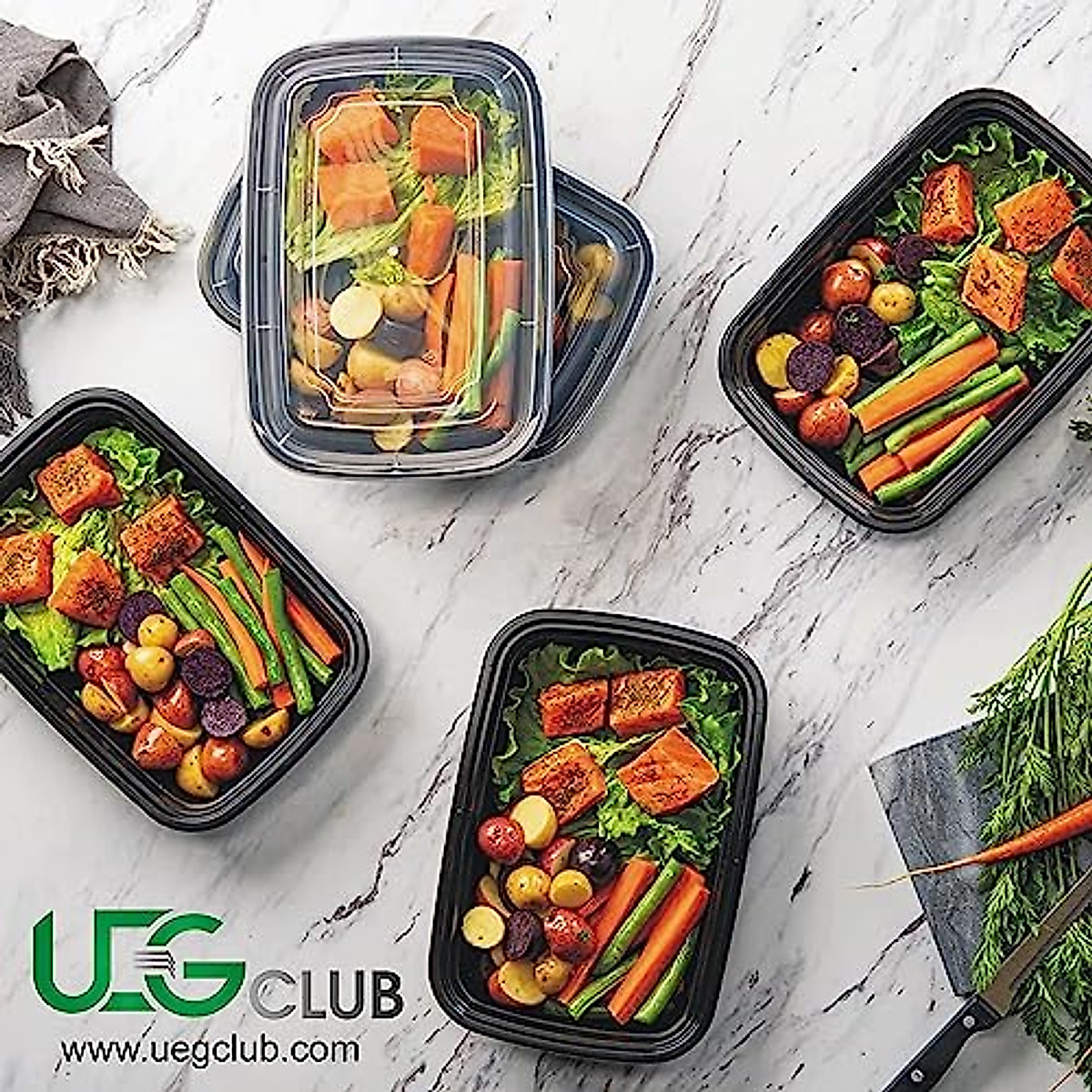 UEG CLUB Reusable 50Pack Meal Prep Food Storage Containers with Lids, Microwave Safe, Ideal for Prepping & Storing Meals, 38oz BPA Free Containers (38, Rectangular, 50, U2023E00786G4)
