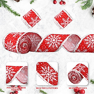 Giegxin 2 Rolls 6 Yard Winter Snowflake Wired Edge Ribbon 2.5" Decorative Christmas Tree Ribbons for Winter Christmas Holiday Seasonal DIY Gift Wrapping Garland Wreath Gift Basket (Red)