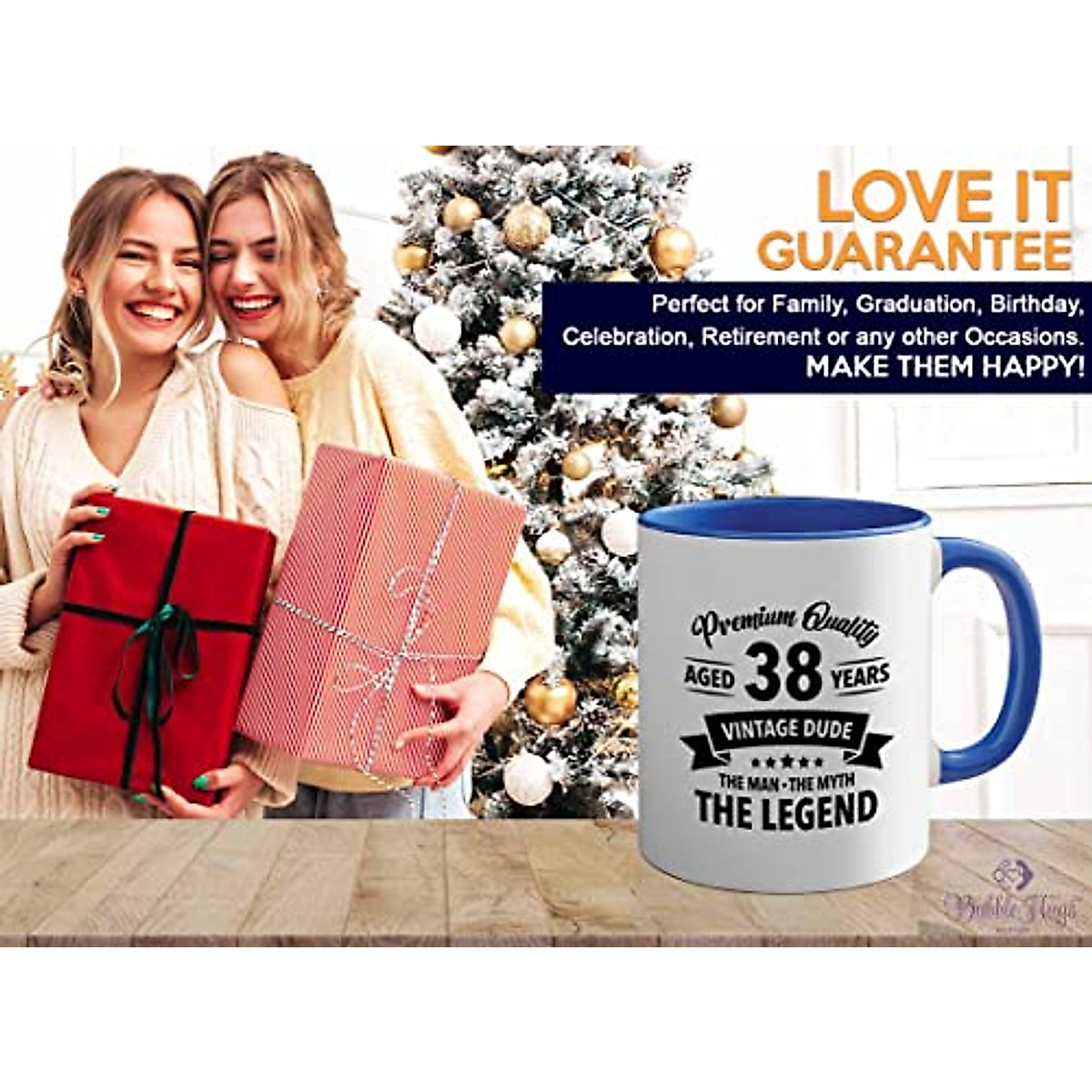 Bubble Hugs 38 Birthday 2Tone Blue Mug 11oz - aged 38 years vintage dude - Turning 38 38th Birthday Born in 1985 Dirty Thirty Gifts Work Bestie