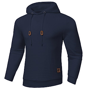 Satankud Mens Pullover Hoodie Long Sleeve Hooded Sweatshirt Casual Hoodies Square Pattern (Navy, M)