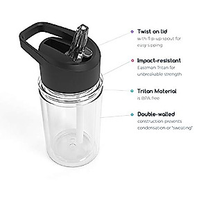 CALIFORNIA STRAWS Set of 4 Double Wall Kids Sport Water Bottle 10 Oz, Shatter-resistant (Clear)