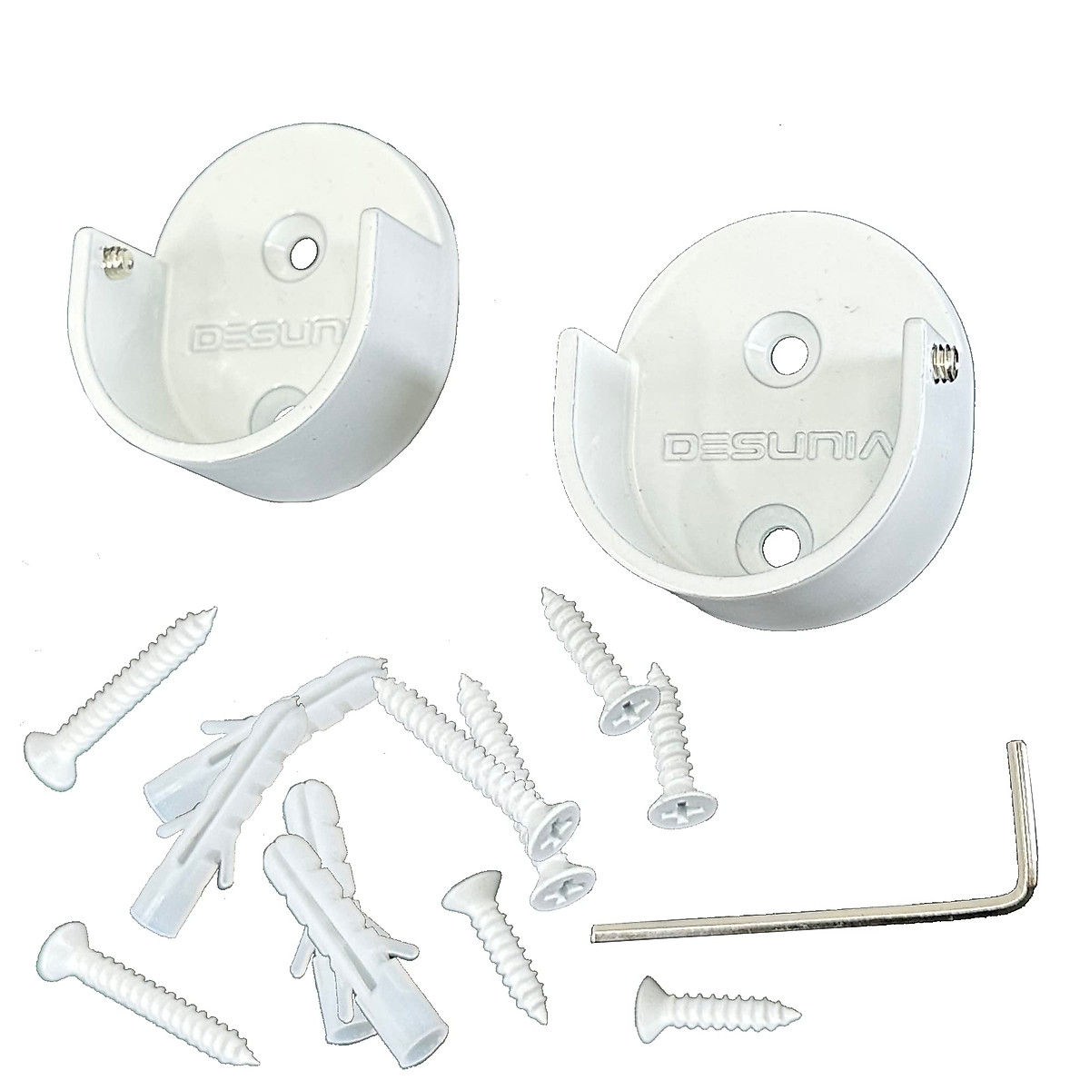 Desunia Closet Rod Support Flanges with Screw On Attachment | Heavy Duty Clothes Pole End Sockets for Wardrobes | Gloss White | 2 Pack