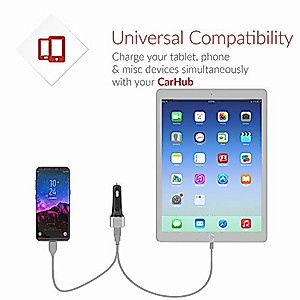 Crave CarHub 54W 4 Port USB Car Charger, Qualcomm Quick Charge 3.0 - Black