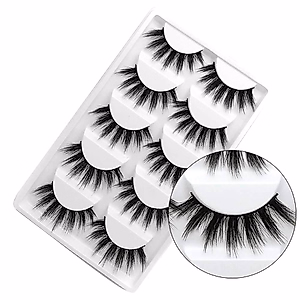 GGOKOK False Eyelashes 3D Faux Mink Eyelashes Handmade Luxurious Volume Fluffy Natural False Eyelashes Fluffy Long Soft Reusable Eyes Lashes Dramatic Eyelashes 5 Pairs