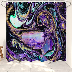 Dexsawoi 4-Piece Purple Marble Shower Curtain Set with Non-Slip Purple Blue Crystal Mineral Marble Carpet, Toilet lid, and Bath mat. Bathroom Curtain with 12 Hooks 72 x 72 inches