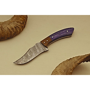 Handmade Damascus Steel Hunting Camping Skinner Knife - Rose Wood Handle Comes With Pure Leather Sheath