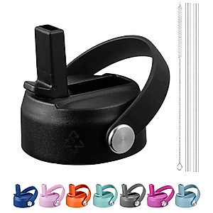LLCJYYCY Straws Lid for HydroFlask Wide Mouth, Flex Straw Lid for HydroFlask Wide Mouth 40 32 20 18 12 oz, Flexible Handle Replacement Lid Straws Cap Top Accessories (Black)