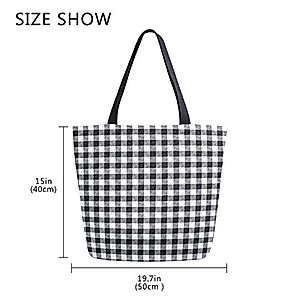 ALAZA Black Plaid Large Canvas Tote Bag for Women Girls