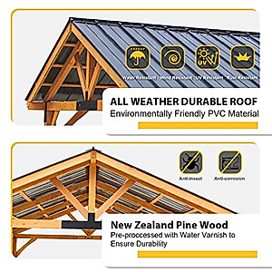 U-MAX Wooden Gazebo 14.5x11ft for Outdoor BBQ Grill and Relaxation, Sturdy Brown Permanent Pavilion for Patios, Gardens, and Lawns