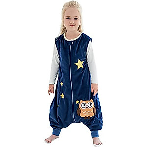 MICHLEY Baby Sleeping Bag Sack with Feet Autumn Winter Swaddle Wearable Blanket Sleeveless Nightgowns for Infant Toddler, 1-3T, Dark Blue Owl