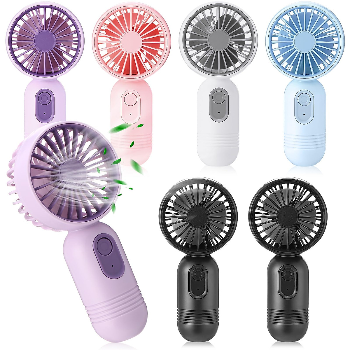 Rossesay 6 Pack Mini Portable Fan Bulk Cute Handheld Fan Lightweight Small Personal Eyelash Fan with 3 Speeds and USB Rechargeable Battery Operated for Outdoor Travel Camping(Multicolor)