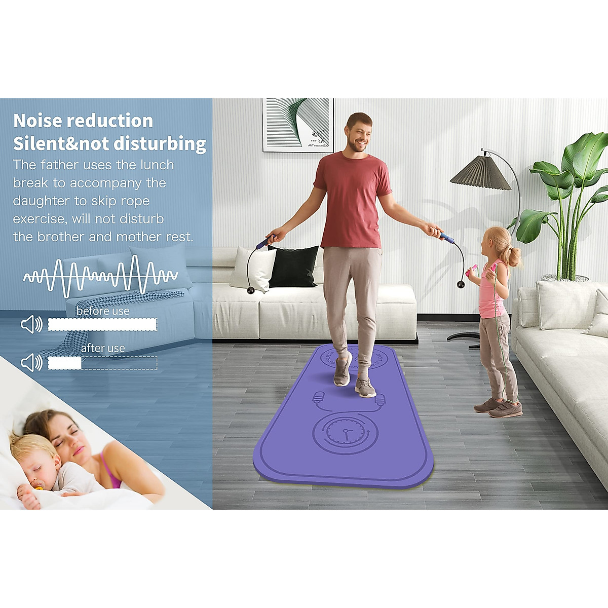 LERYG Jump Rope Mat Shockproof Exercise Skipping Mat All-Purpose Extra Thick High Density Anti-Tear Exercise Yoga Mat, Non Slip Jump Rope Mat for Indoor and Outdoor in Purple