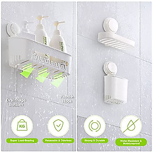 Uten Shower Caddy Suction Cup Shower Shelf Suction Shower Basket & Toothbrush Holder, 3-in-1 Bathroom Shelves Easy Installation Removable Powerful Shower Organizer, Waterproof Shower Storage.