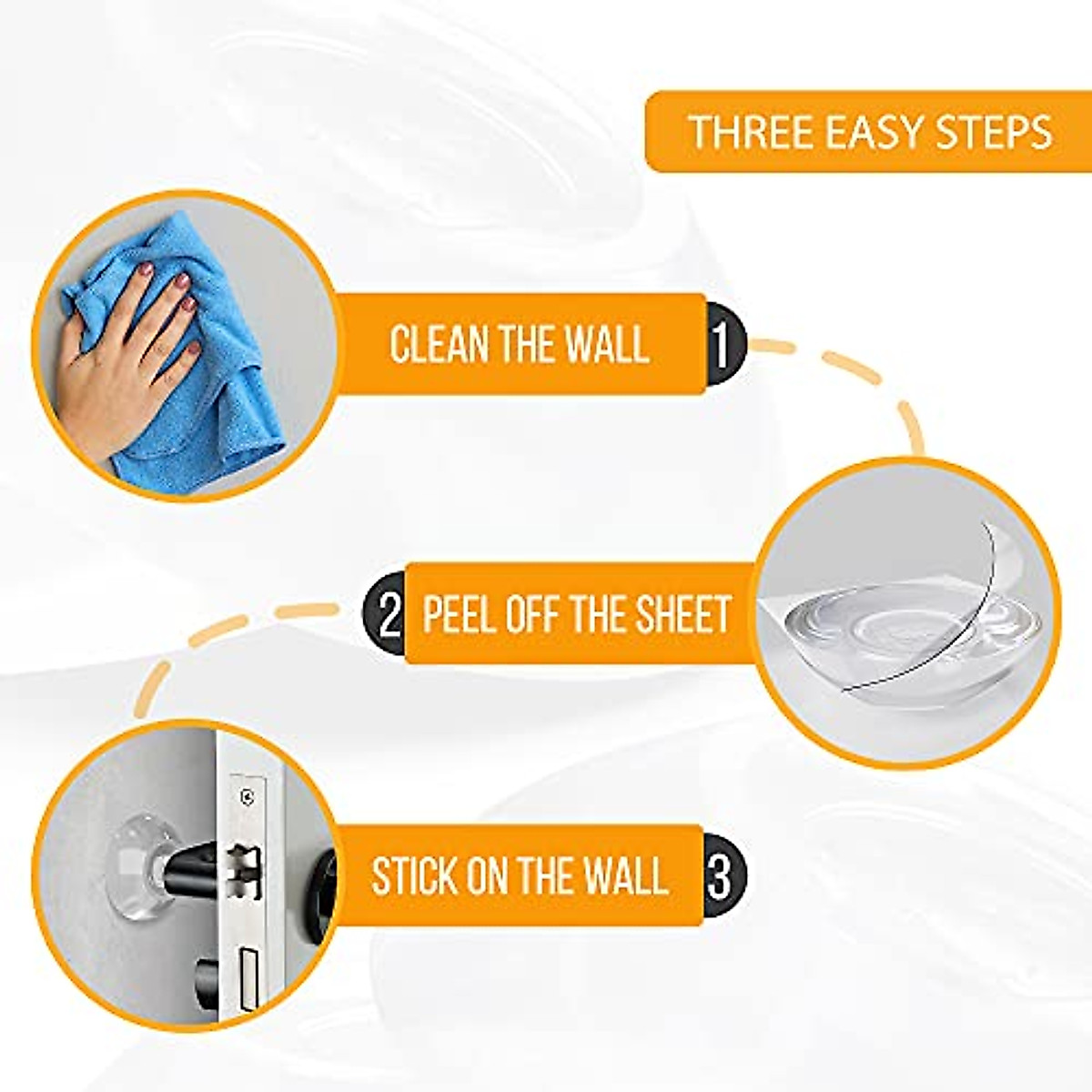 Door Stoppers Wall Protector 2” (6 Pack) - Clear Door Bumpers with Strong Adhesive Glue - Shock Absorbent and Discreet Wall Protectors from Door Knobs