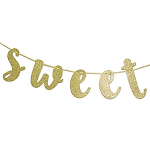 Sweet 16 Birthday Banner Glitter Sixteen Decoration 16th Birthday Pre-Strung Party Decor Supplies Cursive Bunting Photo Booth Props Sign Gold