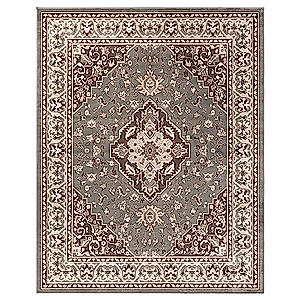 Superior Indoor Area Rug, Plush Carpet Cover, Traditional Oriental Medallion, Perfect for Hallway, Entryway, Living Room, Dining, Bedroom, Office, Kitchen, Glendale Collection, 3' x 5', Grey