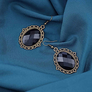 Sttiafay Vintage Black Crystal Drop Earrings Oval Onyx Dangle Earrings Large Onyx Stud Earrings Black Gem Hook Earrings Jewelry for Women and Girls