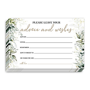 WwongxianB Set of 25 Eucalyptus Greenery Advice and Wishes Cards - Words of Wisdom Guest Book for Newlyweds Bridal Shower Wedding Retirement Grad Fill in Style Invites Cards -001