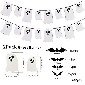 2 Pack Halloween Hanging Ghost Banner Halloween Garland Halloween Decorations Indoor Outdoor Halloween Decor Home