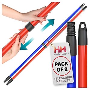 HELOMOR 2-Pack New Telescopic Metal Broom Handles, USA Standard Thread Refill Replacement Stick Pole, 59' Long and 1.87' Wide, Blue and Red Pull Broom