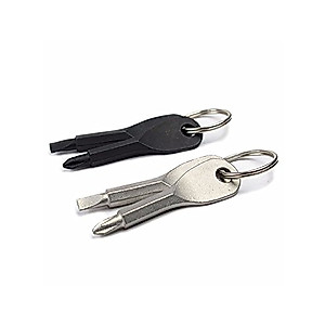 2 Set(4PCS) Portable Multifunction Key Chain Screwdriver Mini Key Shape Travel Kits Outdoor EDC Screwdriver Tool with Key Ring(Color: Black Silver)