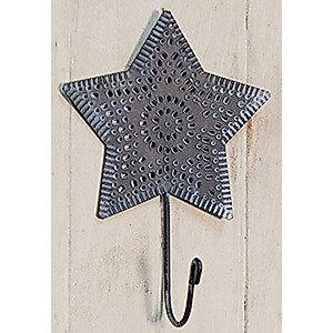 HAPPY DEALS ~ Primitive Star Wall Hook - Black Punched Tin | Rustic Country Décor | 8 x 5 inch