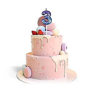 UVTQSSP Gradient Birthday Candle with Glitter Spots Cake Number Candles Decorations for Party Wedding Celebration Reunions Anniversary Anniversary Party Supplies (Purple + Blue Number 3)