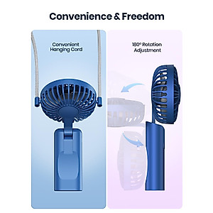 WarmCo Portable Handheld Fan, 5000mAh USB Rechargeable Foldable Fan 3 in 1 Personal Travel Fan with Digital Display,90° Foldable Desk Fan with Base, Mini Desk Fan for Makeup/Commute/Office