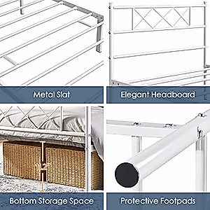Yaheetech Metal Bed Frame Platform with Headboard and Footboard Mattress Foundation No Box Spring Needed Under Bed Storage Strong Slat Support Twin Size White