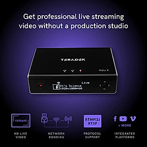 Teradek Vidiu X Ultra-Slim HD Live Streaming Encoder, Stream Live 1080p Video on Facebook, YouTube and More with Network Bonding and H.264 Compression, HDMI, RTMP(S), USB-C Power Input