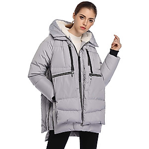 FADSHOW Women's Winter Thickened Down Jackets Long Down Coats Warm Parka with Hood,Grey,S