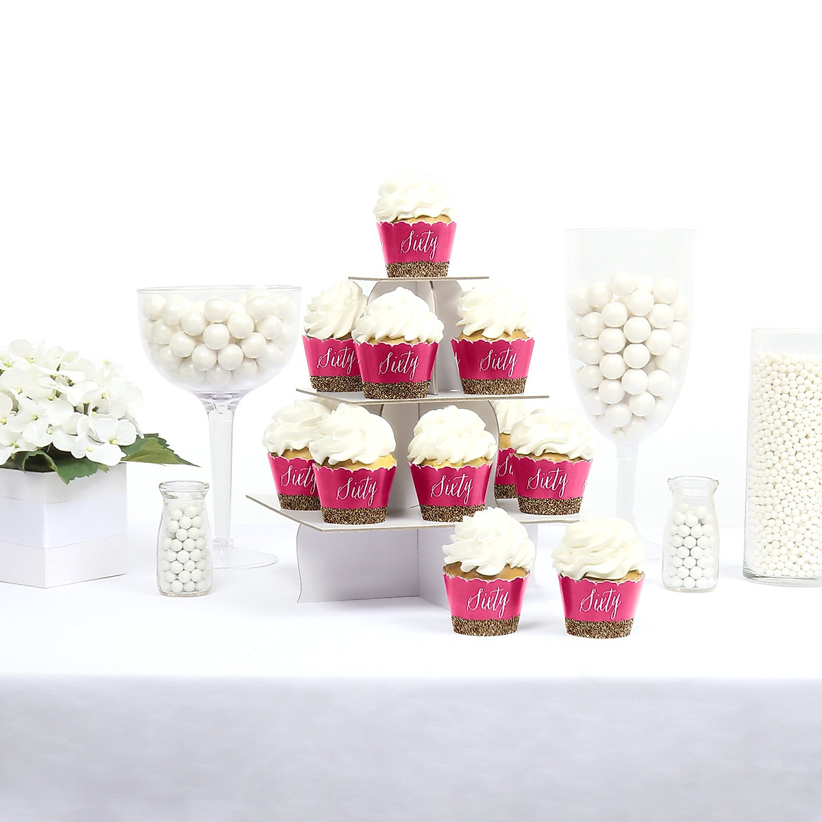 Big Dot of Happiness - Chic 60th Birthday - Pink and Gold - Birthday Party Decorations - Party Cupcake Wrappers - Set of 12