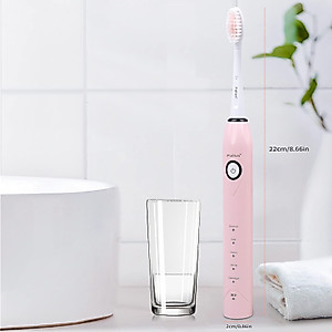 Pallus Electric Toothbrush, Sonic Toothbrush for Adults with 5 Dupont Bursh Heads, Ultra Cleaning with 37,000 VPM 5 Modes 2 Hours Charging for 30 Days Use,Pink Rechargeable Power Toothbrush