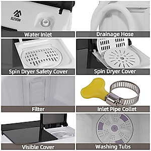 Elevon Portable Washing machine, 28lbs Mini Compact Laundry Washing Machine, Twin Tub 18lbs Washer & 10lbs Spinner Combo, Clothes Washer Machine with Drain Pump for Apartment, Dormitory and RVs