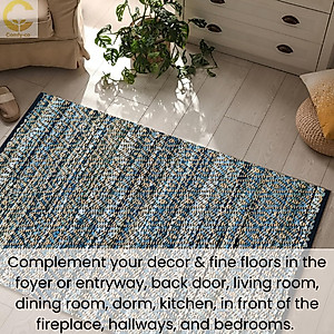 Comfy-co Area Rug Jute Denim Floor Rug 3x5 ft - Hand-Woven Area Rug Farmhouse Rustic - Anti Skid Floor Rug for Bedroom Living Room Kitchen Dorm Entryway Hallway - Area Rug Jute Denim