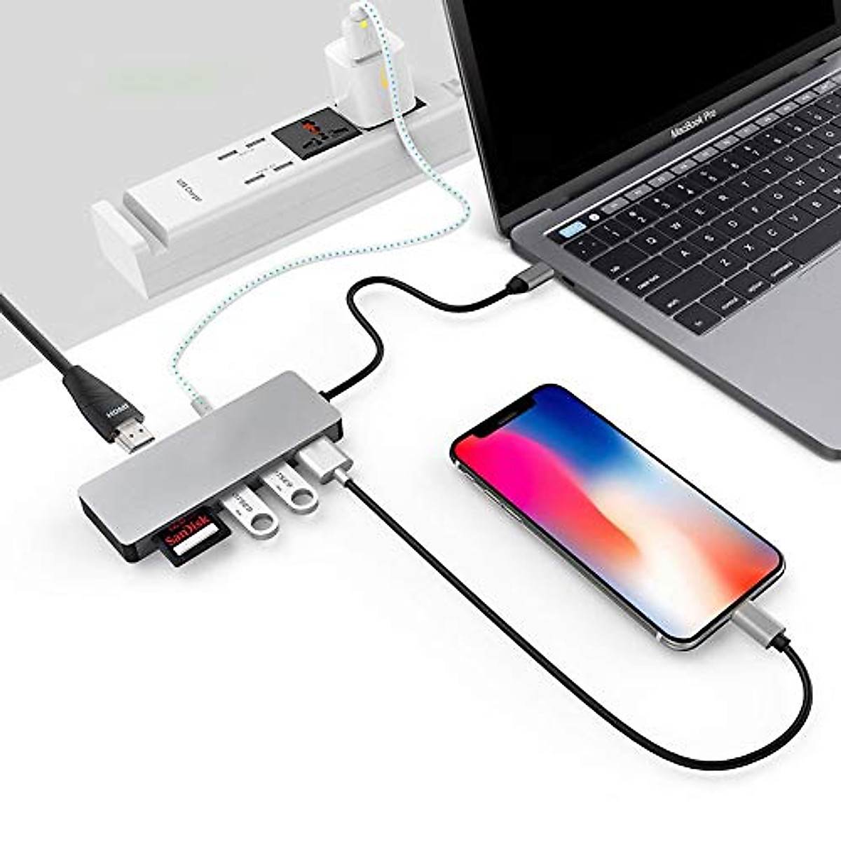 XUNMAIFHB Portable Docking Station,Type c Docking Station USB c hub to HDMI Charging USB Phone OTG Converter USB2.0, USB3.0, 4K HDMI, SD/TF, PD Charging Fast Transmission