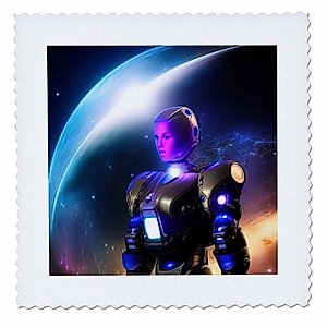 3dRose Woman Astronaut a New Planet. Fantasy Space Travel Exploration... - Quilt Squares (qs-378790-2)