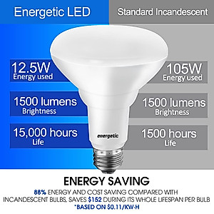 E ENERGETIC LIGHTING 12 Pack LED Recessed Light Bulbs BR30, 1500LM, Dimmable, 5000K Daylight, 105W Equivalent, Indoor Flood Lights for Recessed Cans, UL Listed