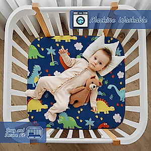 Cloele Square Playard/Playpen Stretch Fitted Sheets Perfect for 36 X 36 Portable Playard Mattresses - Square Pack and Play Crib Sheets - Ultra Soft Polyester Dinosaur Fitted Playpen Sheet for Baby