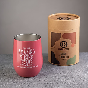 DIVERSEBEE Inspirational Thank You Gifts for Women, Mom, Sister, Wife, Coworker, Nurses, Best Friend, Encouragement Birthday Wine Gifts - Insulated Wine Tumbler Cup with Lid (Ruby)