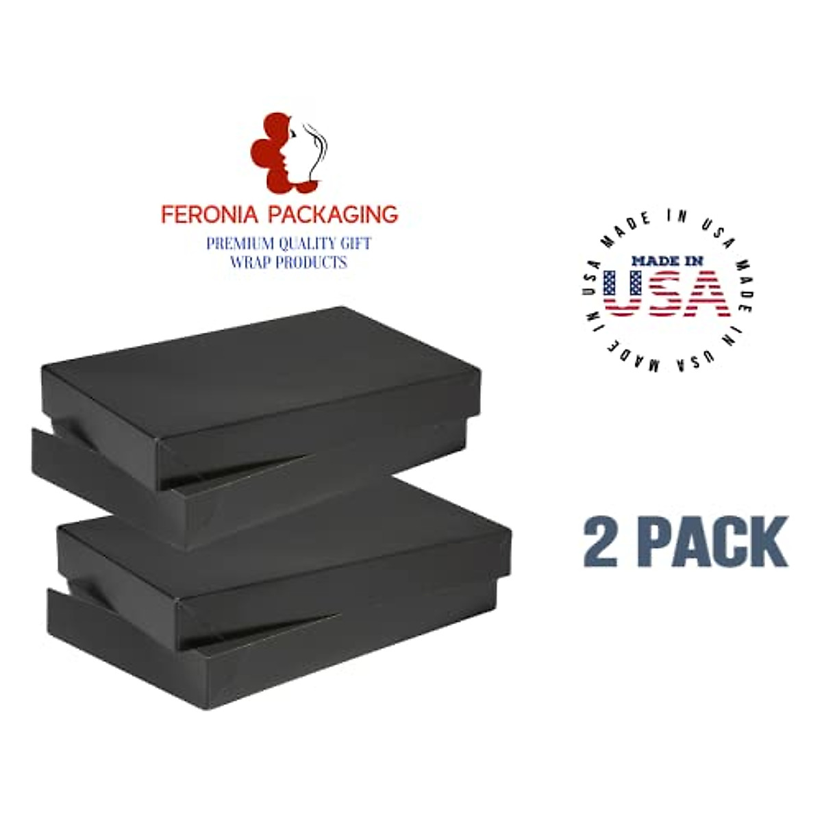 Feronia Packaging Apparel Boxes 2 Pack Men Shirt Box Women Dress Boxes Premium Gift Wrap and Art Supplies for Birthdays, Holidays, or Presents (Black)