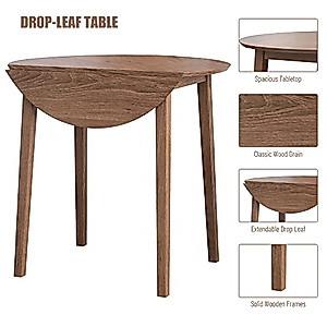 Voohek, Walnut 3-Piece Dining Set w/Drop-Leaf, 2 Upholstered Chairs,Counter Height Furniture, with PU Leather Cushion for Kitchen, Small Space, Bar