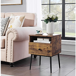 VECELO Modern Nightstands,Square End Side Table with Drawer and Storage Space for Bedroom and Living Room