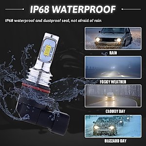 GKmow 2 PCS 9005 Car LED Fog Light, 3570 2SMD 4000LM Super Bright CREE Chip, 360° Light Range 7000K White LED Bulb, Decoding Reversing Light, Taillight DRL Replacement, for Most Car (White)