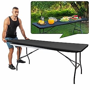 moty Folding Table Cover, Polyester Fitted Waterproof Outdoor Tablecloth Protector with Elastic for Rectangle Picnic Tables, Washable, Wrinkle Resistant, for Patio, Parties, Camping