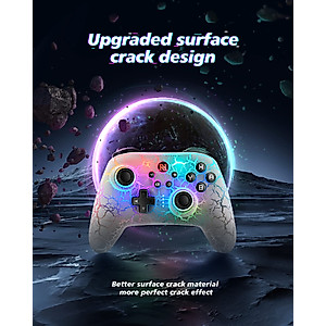 BINBOKPLAY Switch Controller, Wireless Switch Pro Controller for Switch/Switch Lite/Switch OLED, RGB Adjustable LED Wireless Remote Gamepad with Unique Crack/Motion control/Turbo/ALPS Joystick (White)