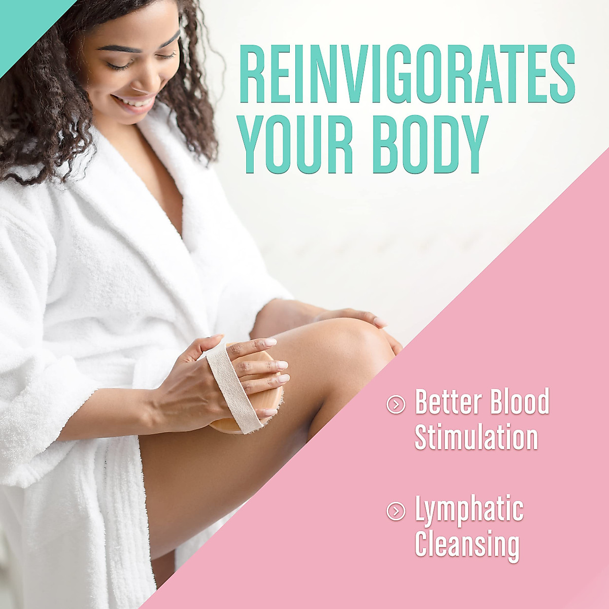 Dry Brushing Body Brush (Reduce Cellulite) Dry Brush for Cellulite and Lymphatic Drainage, Exfoliating Brush with Soft Massage Nodules, Shower Brush Body Scrubber 100% Natural Bristle Brush