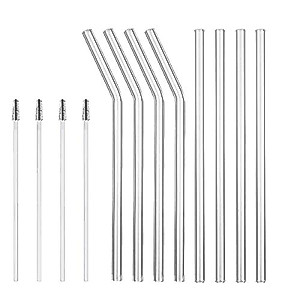 EVEREST GLOBAL Reusable Glass Straws 12 in 1 set 8.5" Drinking Straw for Smoothies Cocktails Bar Accessories Straws with Brushes Inside