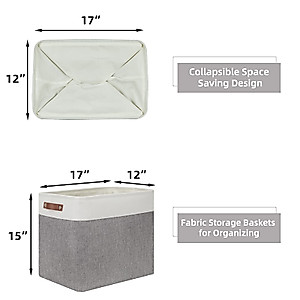 HNZIGE Large Storage Baskets Rectangular Storage Bins Baskets for Organizing [2 Pack] Tall Shelf Baskets with Handles, Decorative Organizer for Storage Home, Closet (White Grey)