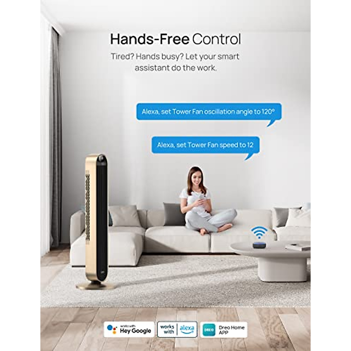 Dreo Smart Tower Fan Voice Control, 120° Oscillating Fan Works with Alexa/Google/App/Remote, 42 Inch, 25dB Quiet DC Bladeless Fan & Tower Fan 42 Inch, Cruiser Pro T1 Quiet Oscillating Bladeless Fan